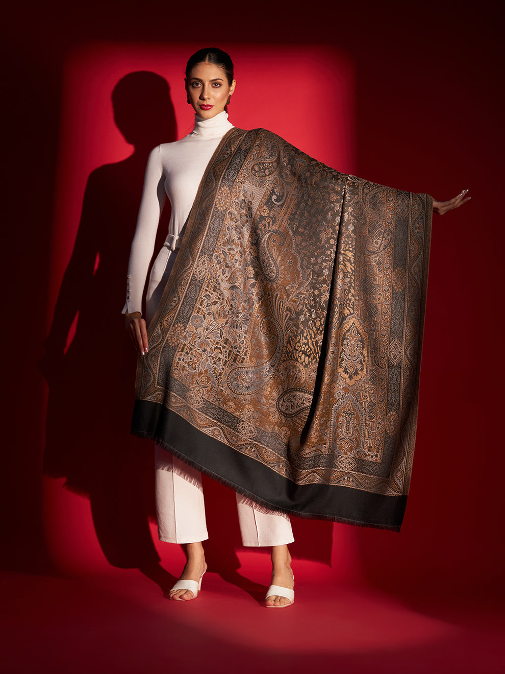 Jacquard Woven Shawl for Women in Royal Jamawar Patterns | Black – Zamour