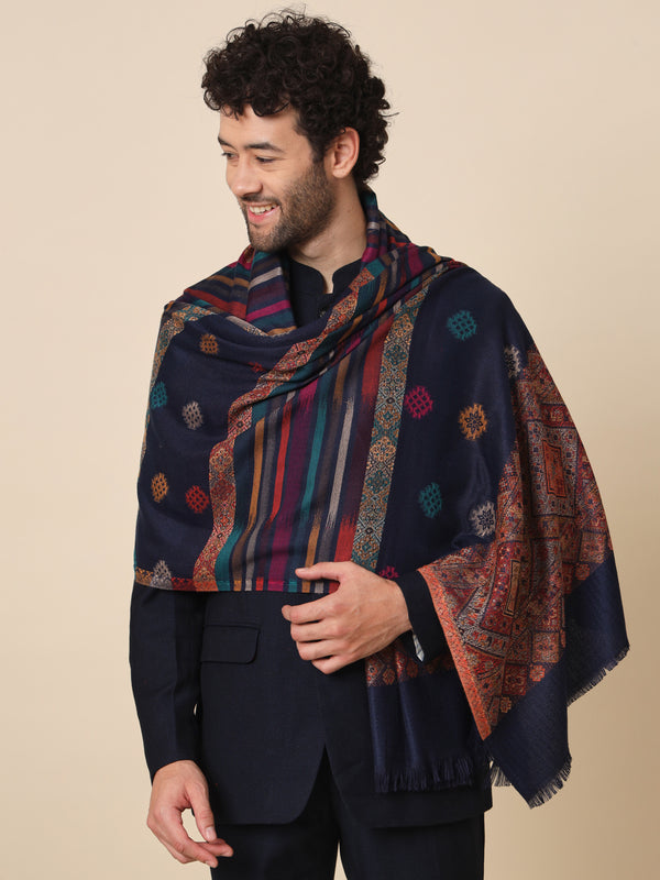 Woolen Shawl for Men featured Pashmina Jacquard in Jamawar | Blue – Zamour