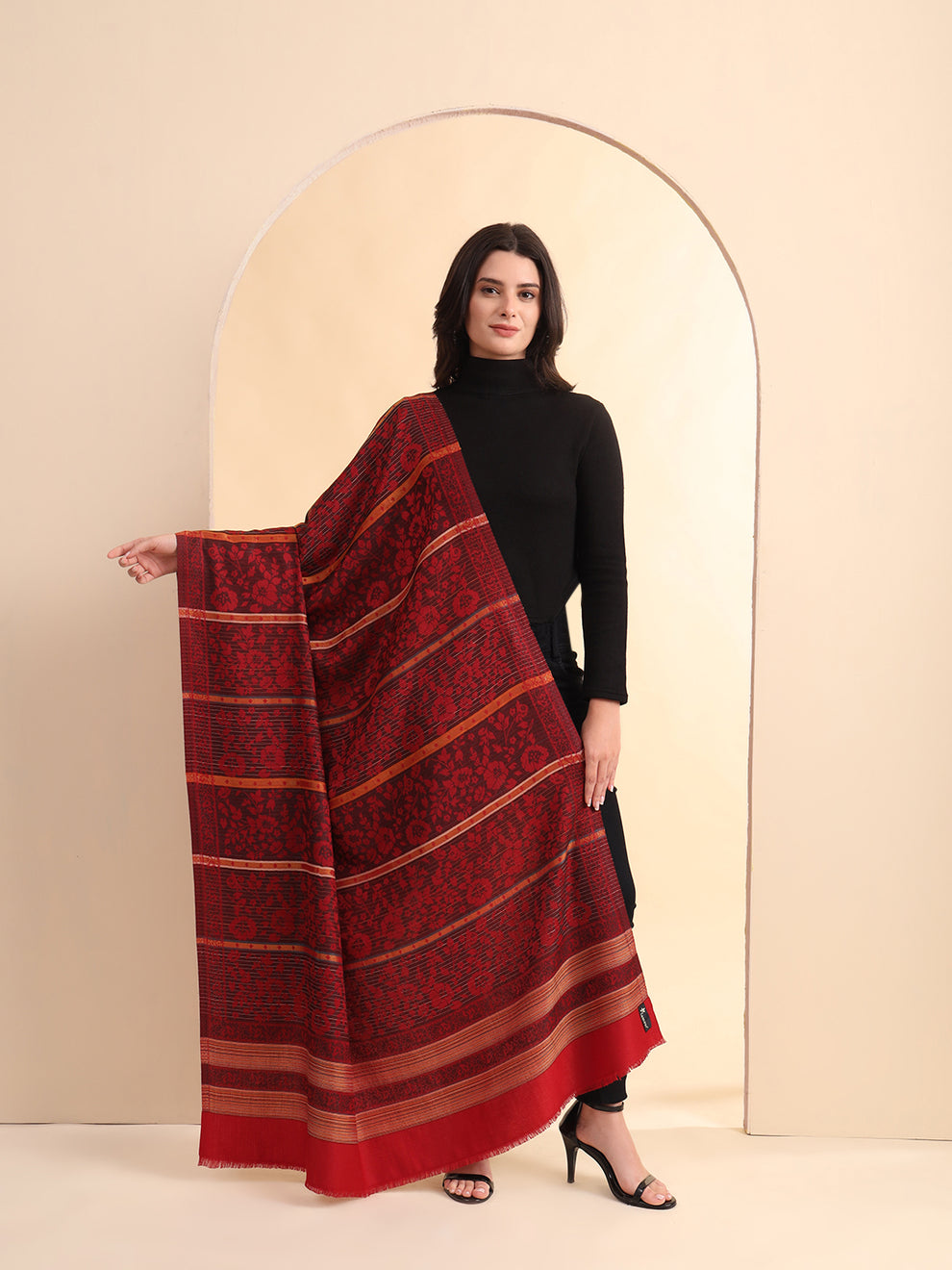 Woven Jamawar Shawl for Women in Floral Patterns | Maroon – Zamourstore